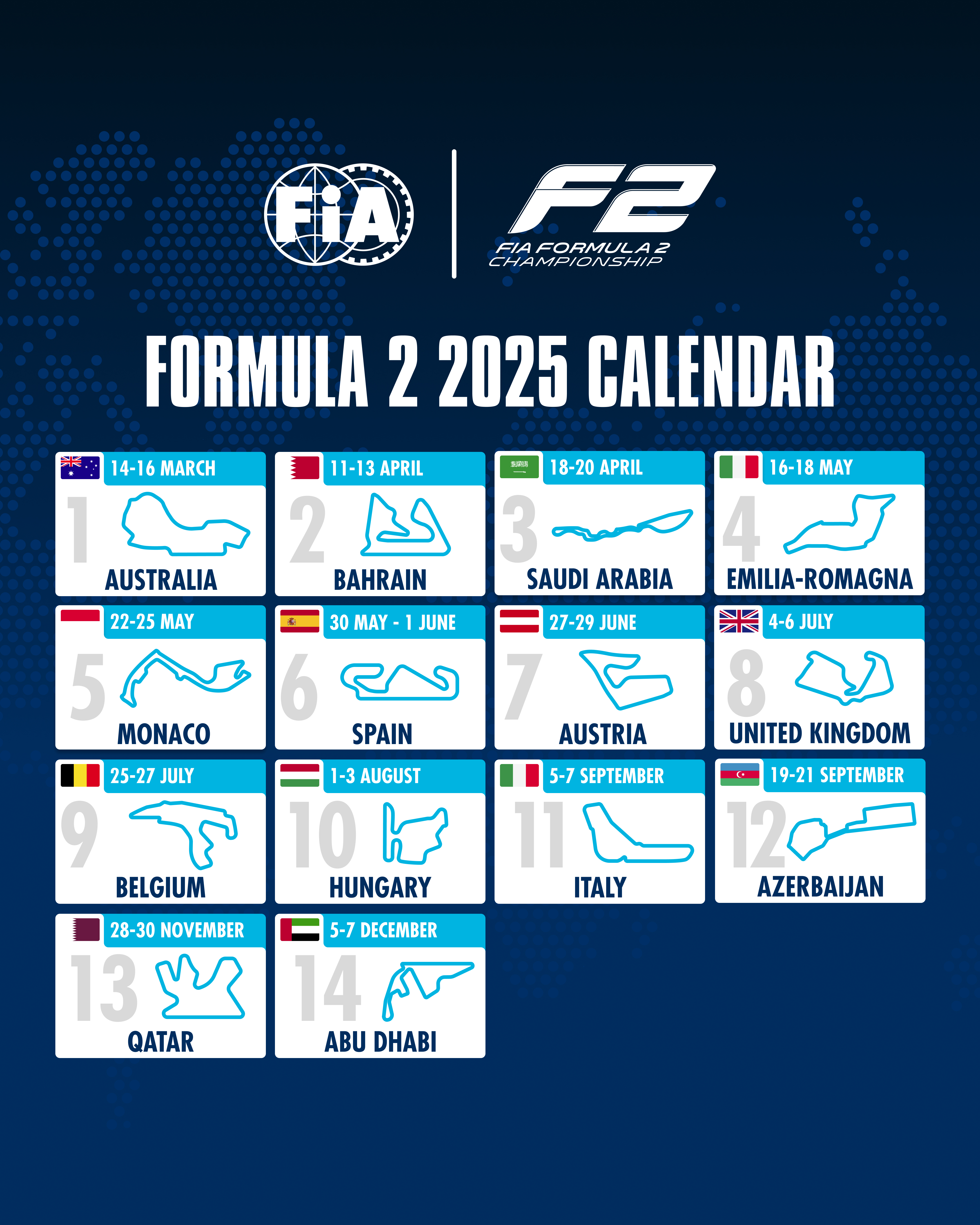 FIA Formula 2 Championship 2025 season calendar announced | Federation ...