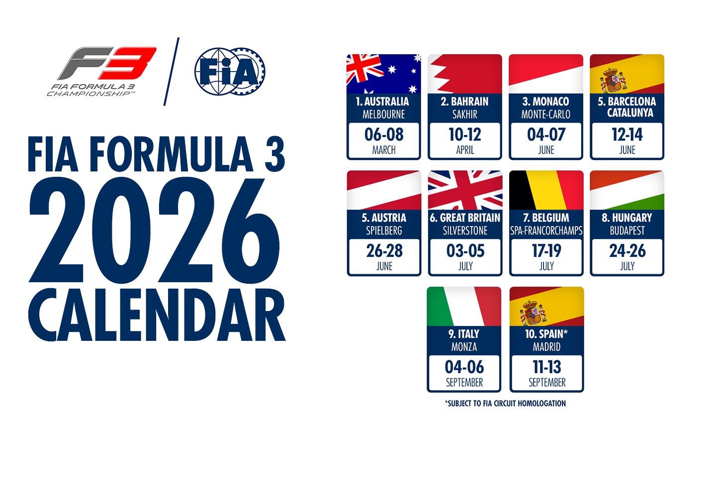 FIA Formula 3 Campionship 2026 season calendar revealed | Federation ...