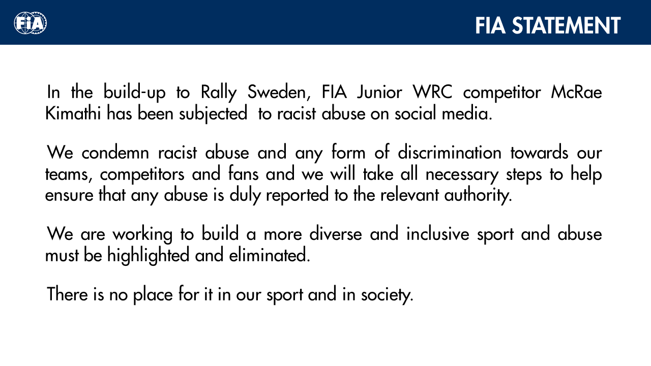 FIA Statement - WRC / JWRC | Federation Internationale de l'Automobile