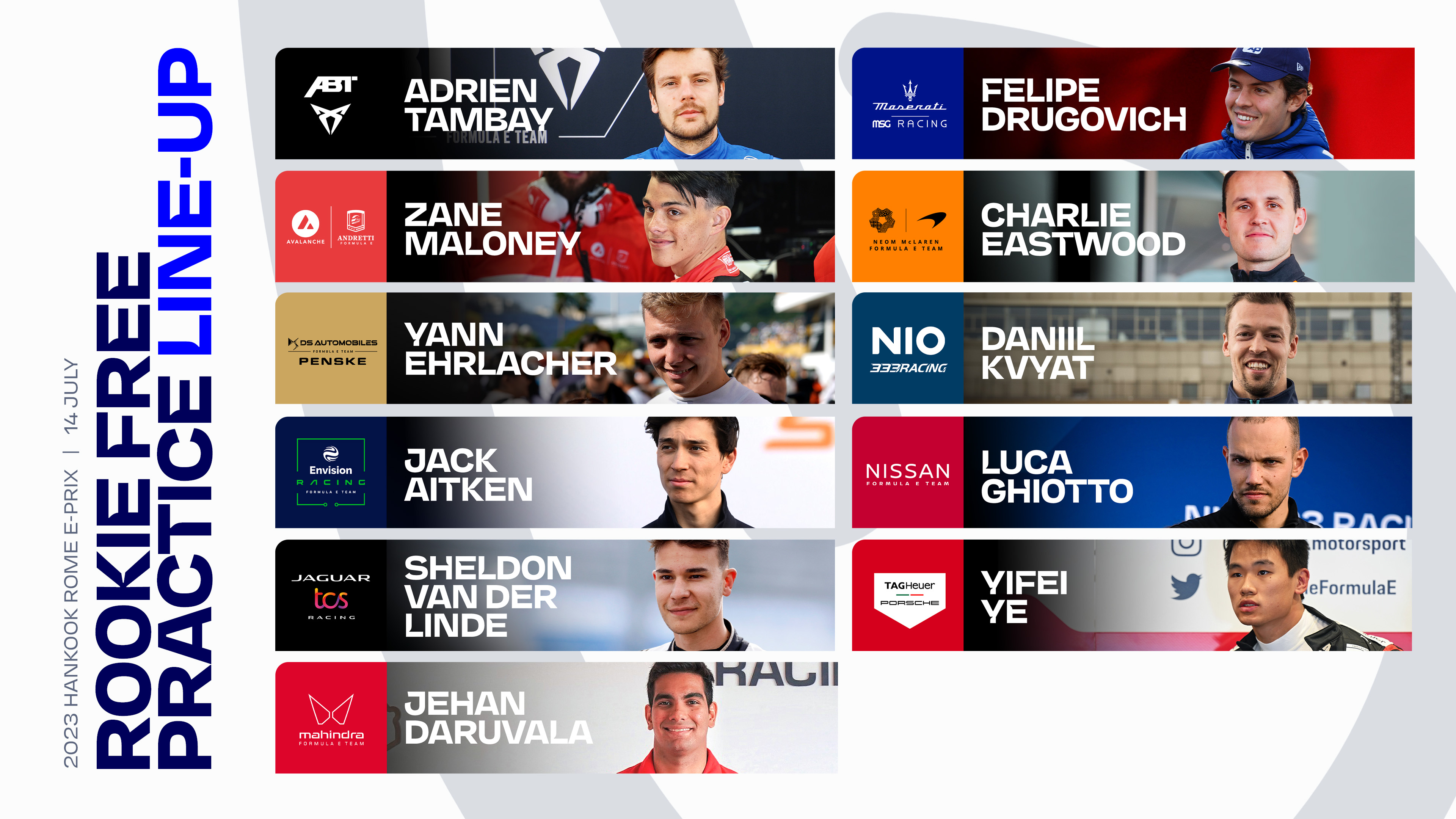 FULL DRIVER LINE-UP REVEALED FOR FORMULA E’S FIRST ROOKIE FREE PRACTICE OF THE GEN3 ERA ...